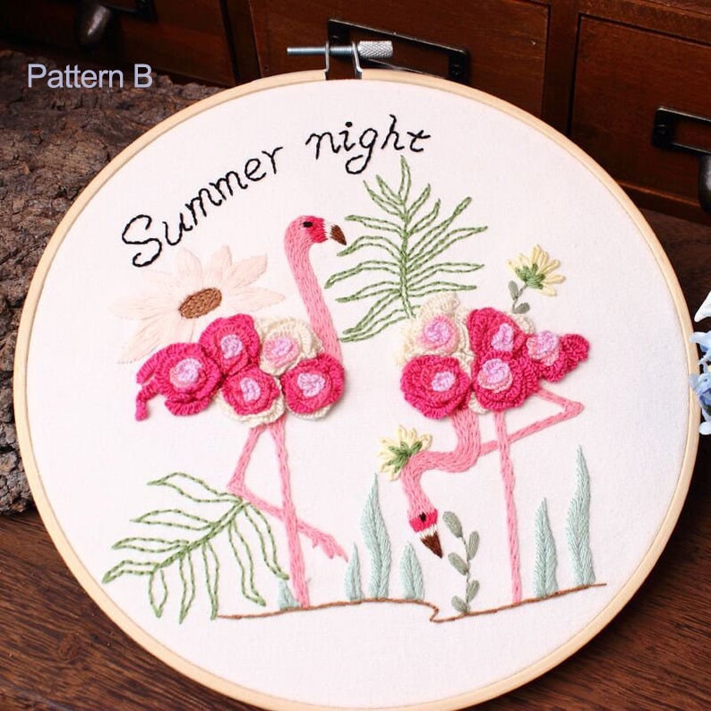 Embroidery Kit Full Kit,flamingo Embroidery Pattern,hand Embroidery Kit ...