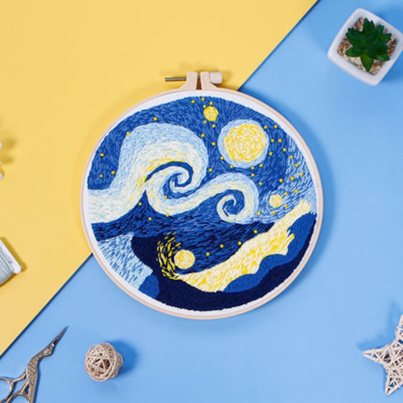 Starry Night Beginners to Intermediate Embroidery Kitmodern - Etsy