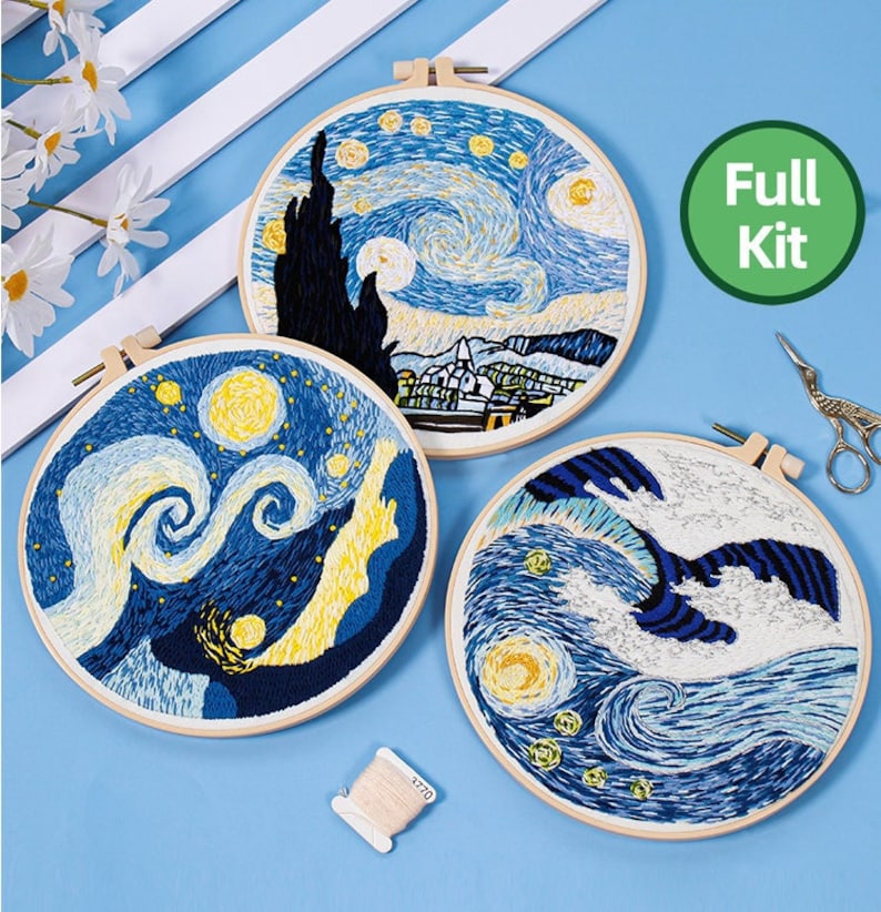 Starry Night Beginners to Intermediate Embroidery Kit|modern Embroidery ...