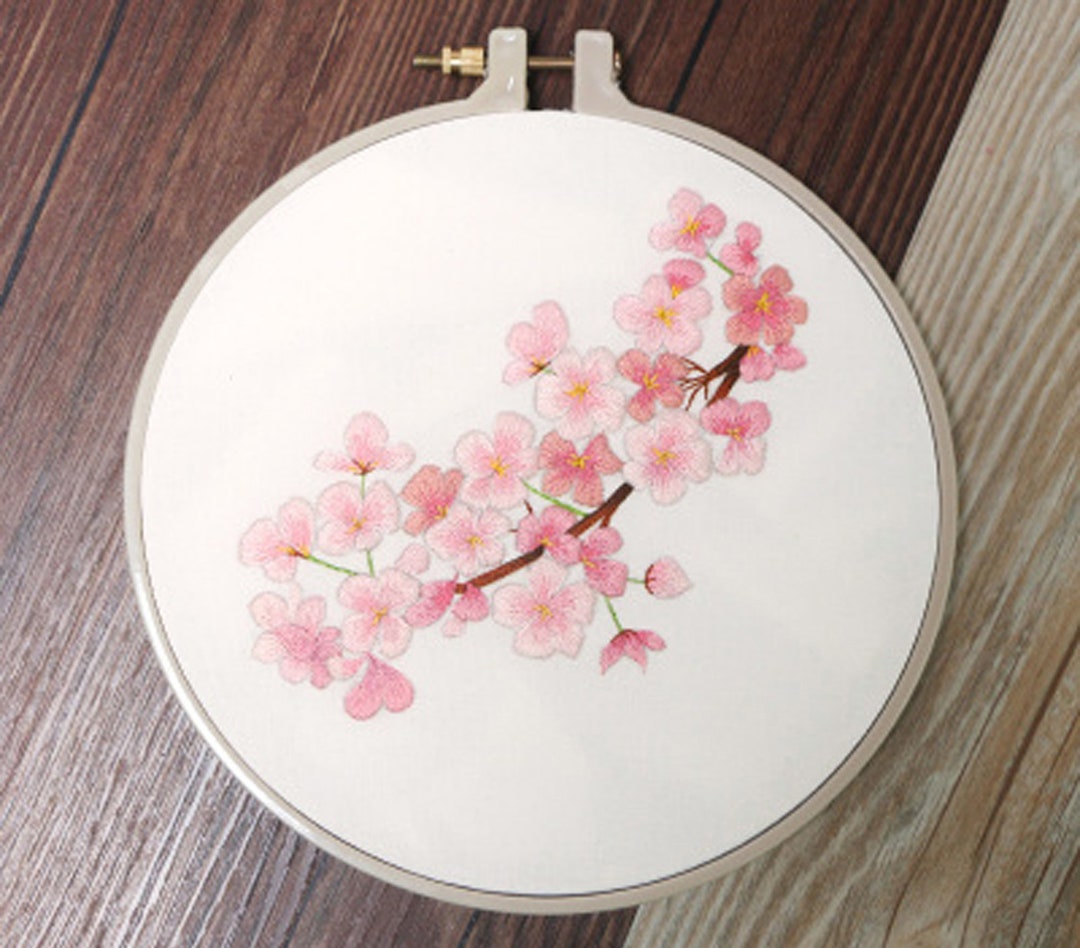 Diy Craft Kit,beginner Embroidery Kit,cherry Blossom Embroidery Pattern ...