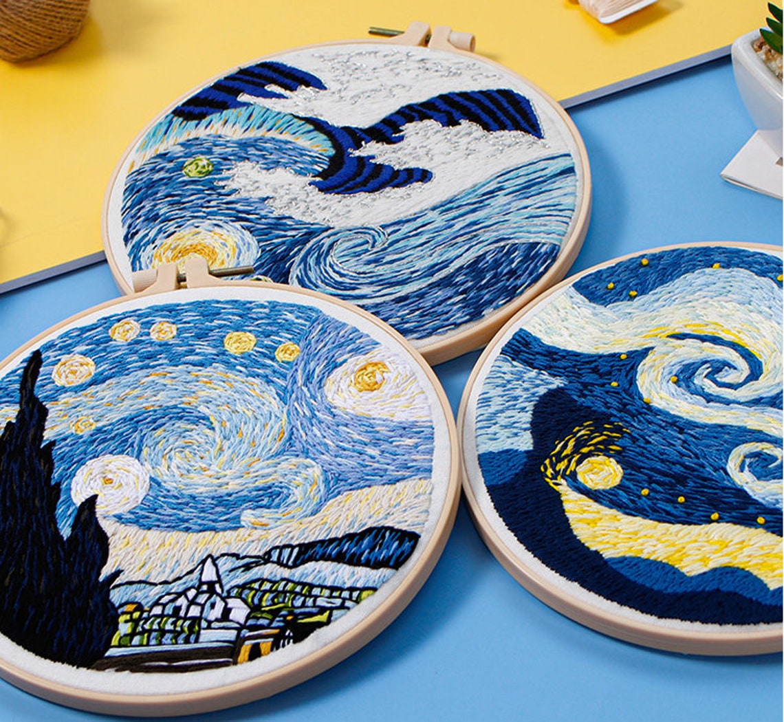 Starry Night Beginners to Intermediate Embroidery Kitmodern - Etsy