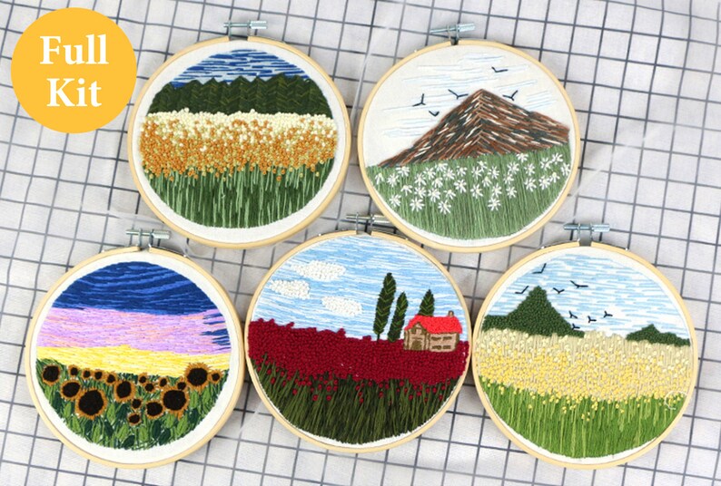 Beginner Scenery Embroidery Kit Modern Flower Pattern Hand | Etsy