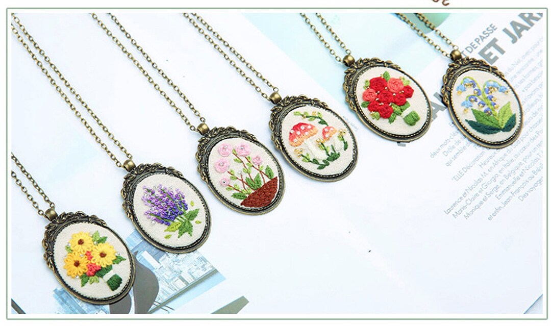 Embroidery Kit Handmade Mini Embroidered Necklace-floral Necklace ...