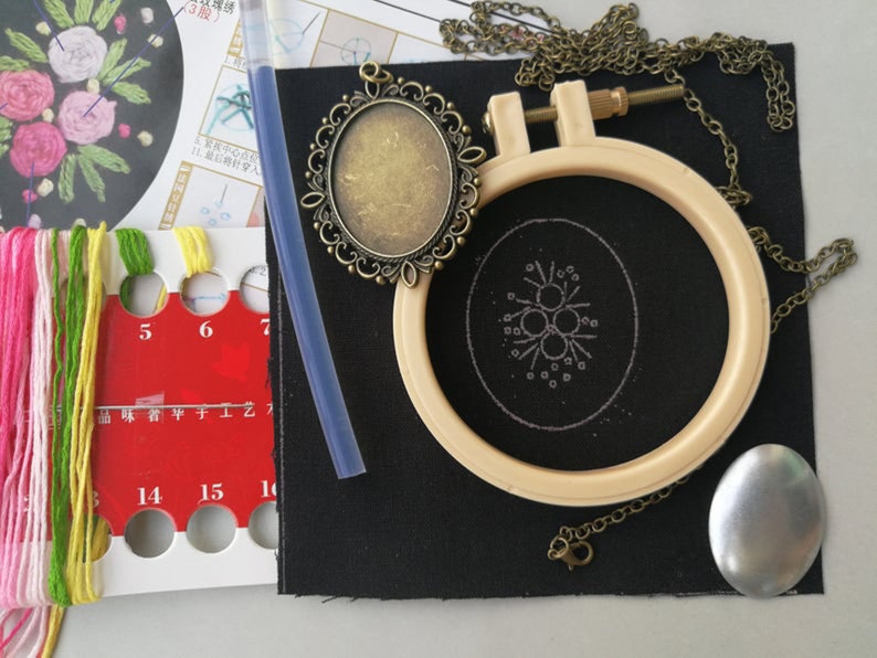 Beginner Embroidery Kit Necklace|embroidered Jewelry Decor|embroidered ...