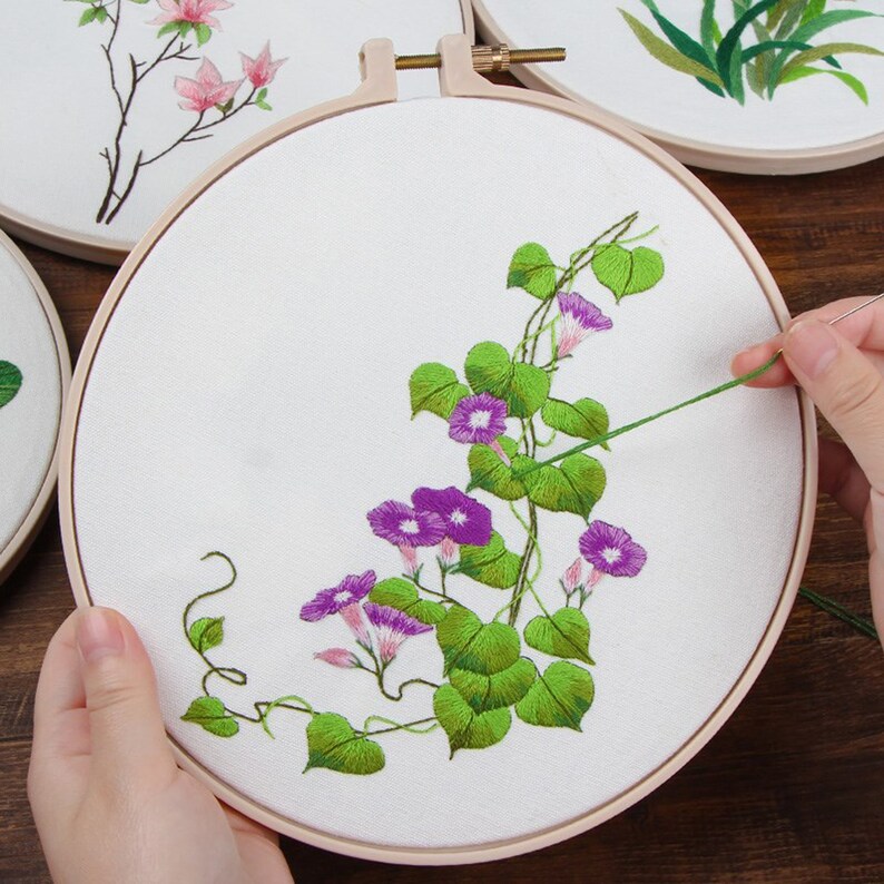 Kit de broderie débutant Modèle de fleur moderne Broderie | Etsy