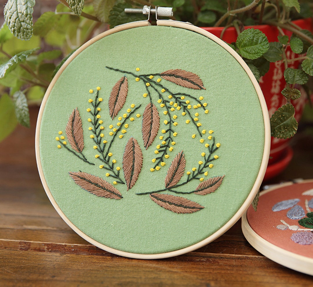 Floral Pre Printedbeginner Embroidery Kit-modern Flower and Plant Hand ...