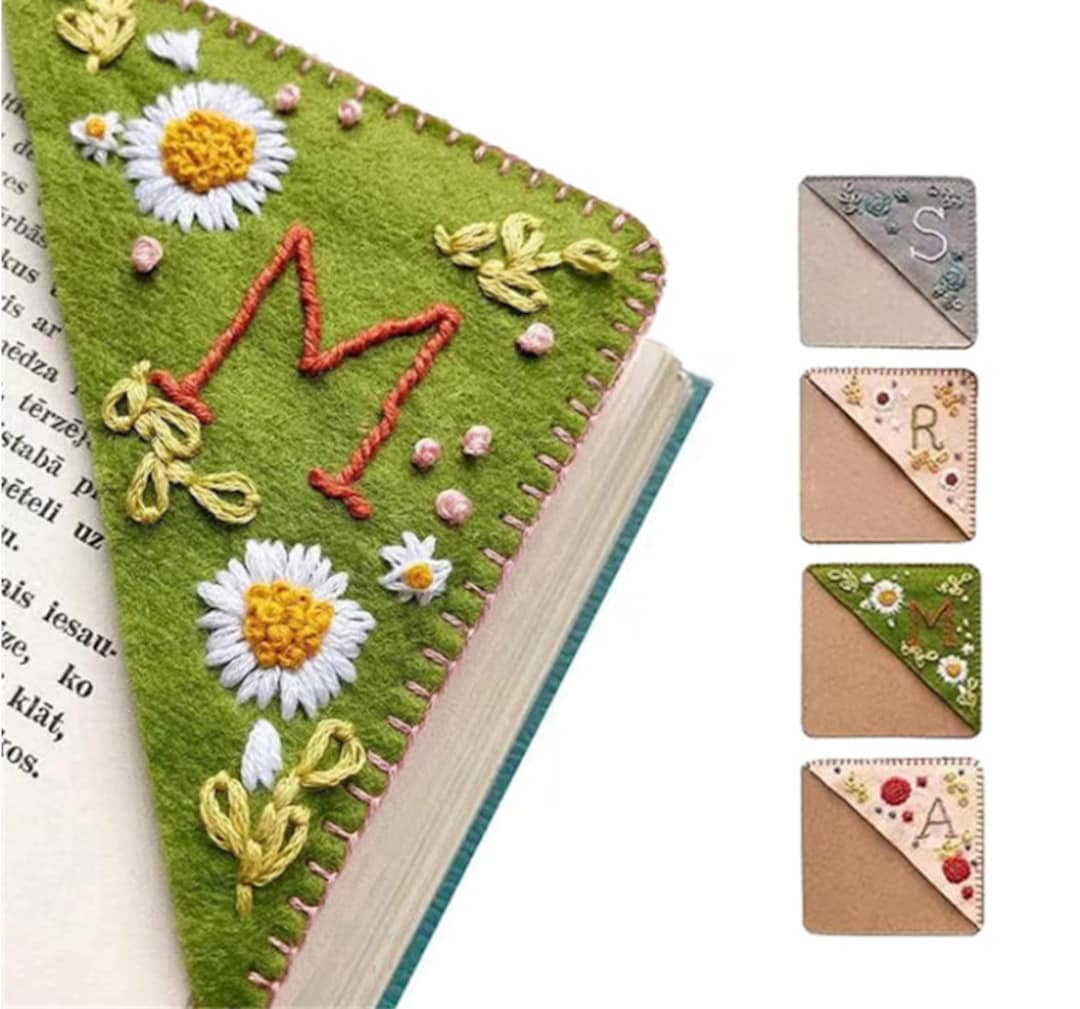 Personalized Hand Embroidered Corner Bookmark- 26 Letters and 4 Seasons ...