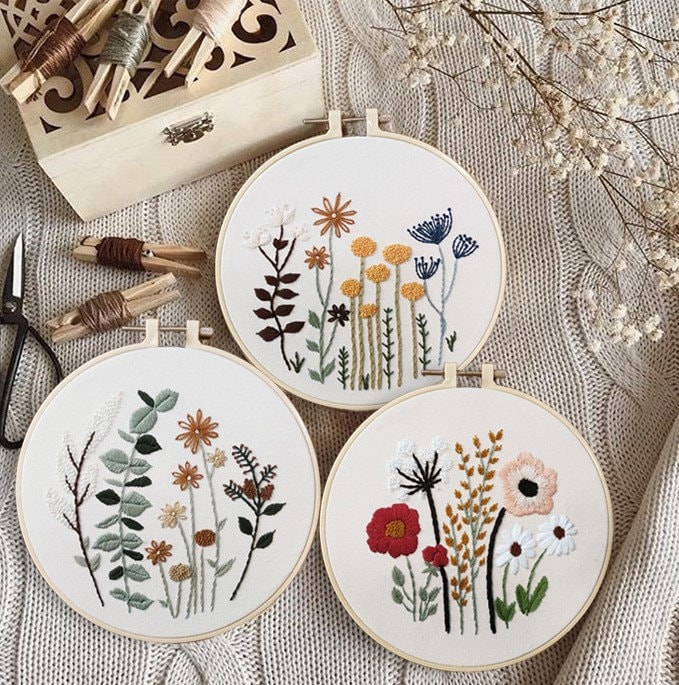 Diy Plant Embroidery Kit Beginner Hand Embroidery Full Kit - Etsy