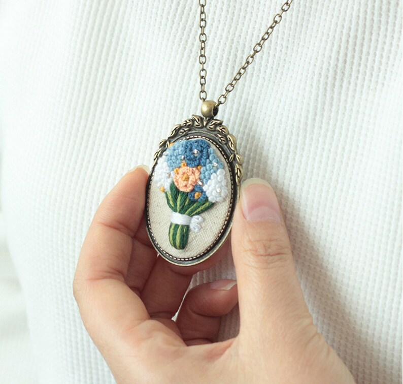 Embroidery Kit Handmade Embroidered Necklace-mini Embroidery - Etsy