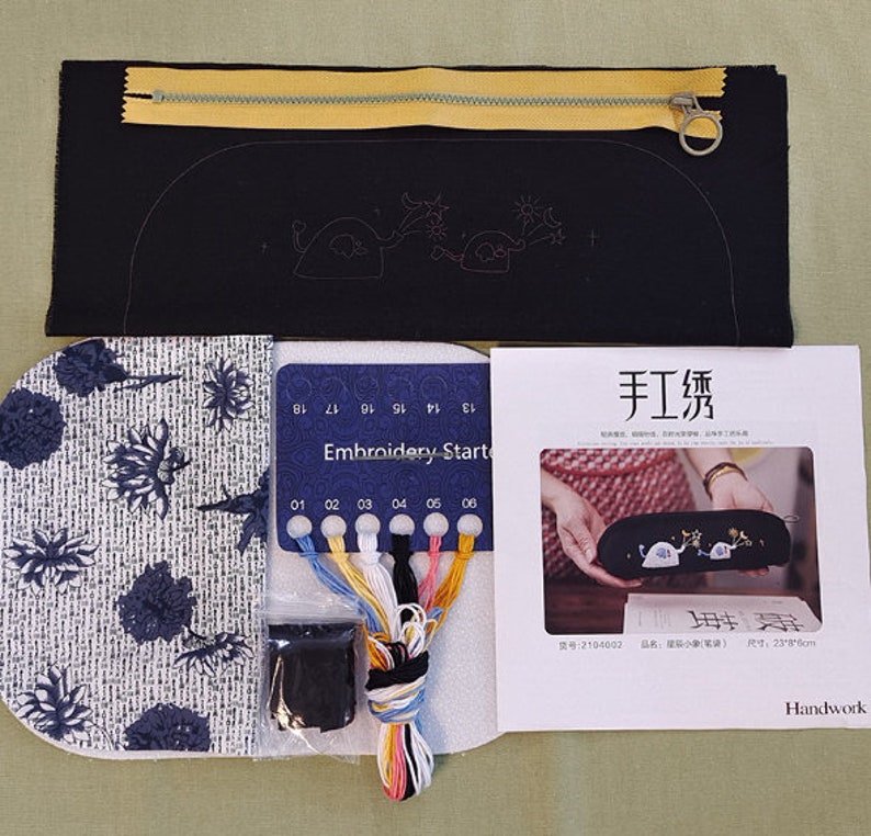 Hand Embroidery Kit Floral Pencil Case Zip Pencil Pouch | Etsy