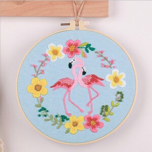 Embroidery Kit Full Kit,flamingo Embroidery Pattern,hand Embroidery Kit ...