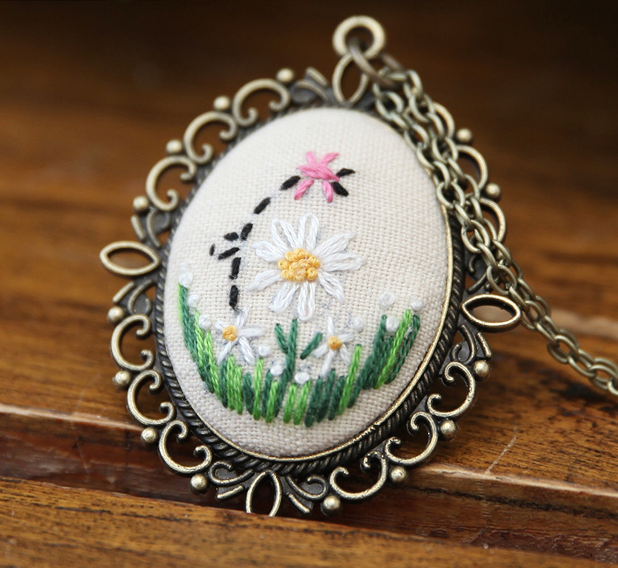 Embroidery Necklace Kit Beginner|modern Floral Beginner Hand Embroidery ...