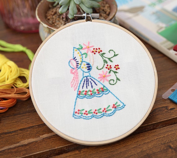 Hand Embroidery Kit Flower Skirt Girl Embroidery Kit Beginner Embroidery Kit Modern Embroidery Hoop Art Embroidery Pattern Cute Embroidery Etsy