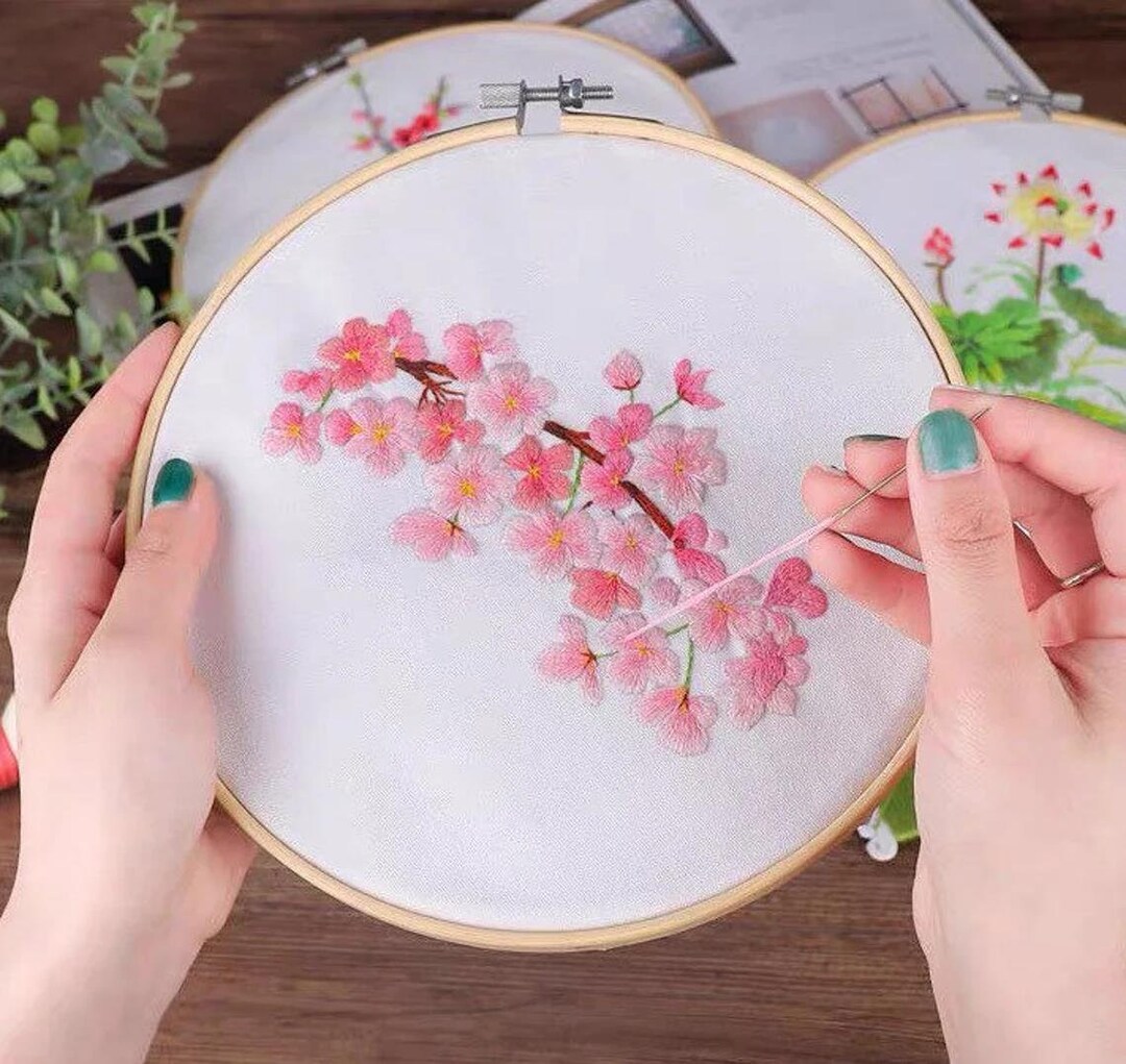 Cherry Blossom Embroidery Kit Beginner,embroidery DIY Needlepoint Hoop ...