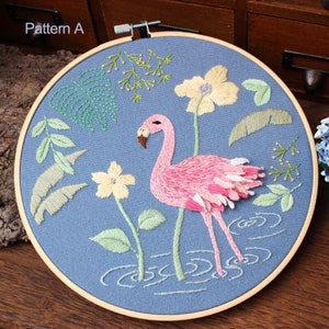 Embroidery Kit Full Kit,flamingo Embroidery Pattern,hand Embroidery Kit ...