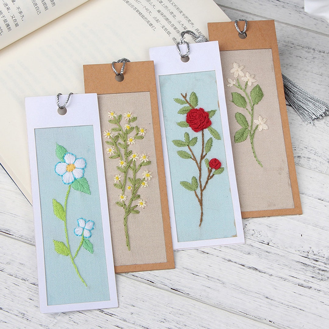 Beginner Embroidery Kit Bookmark Set of Five DIY Needlepoint Hoop Hand ...