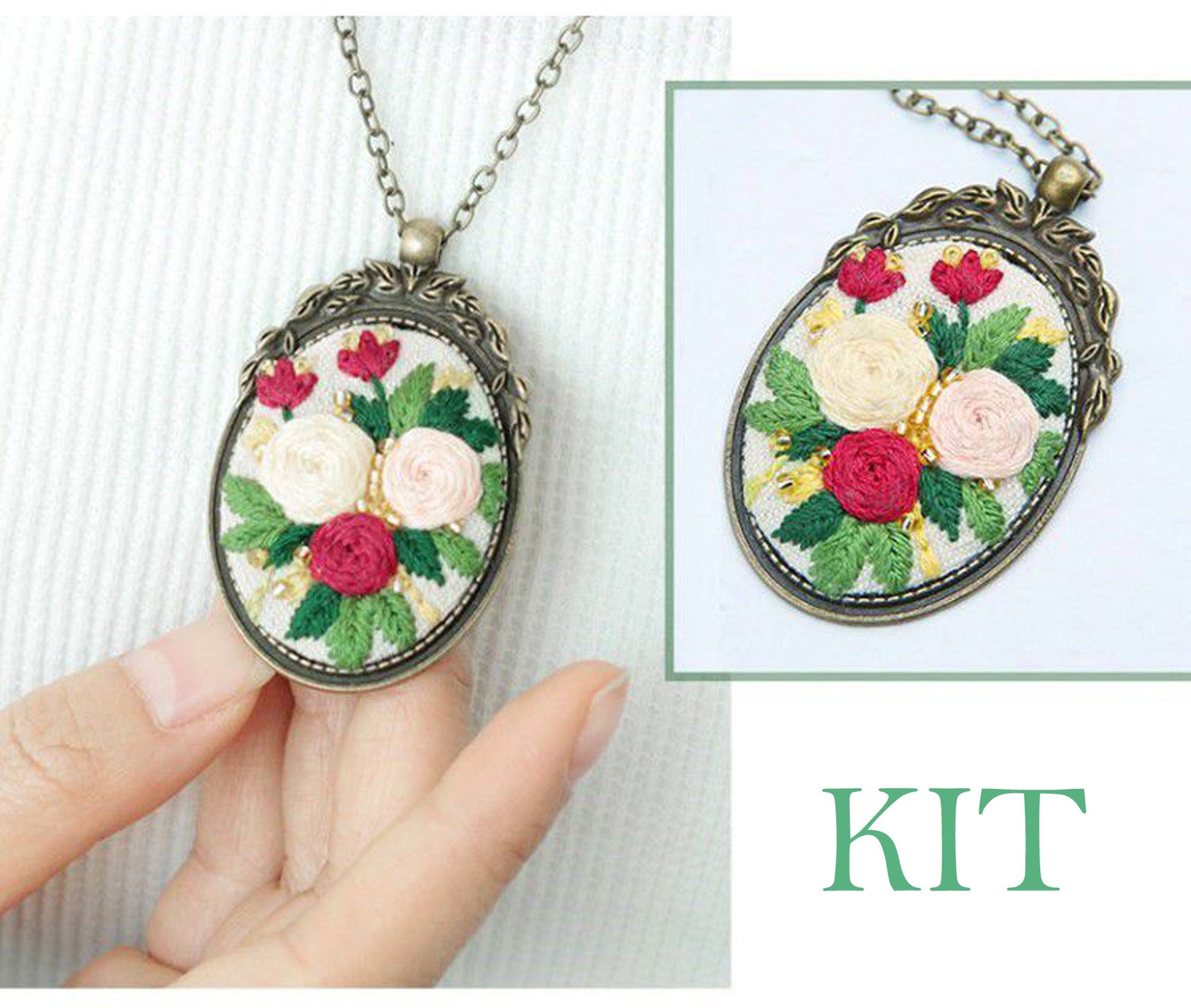 Embroidery Kit Handmade Mini Embroidered Necklace-floral Necklace ...