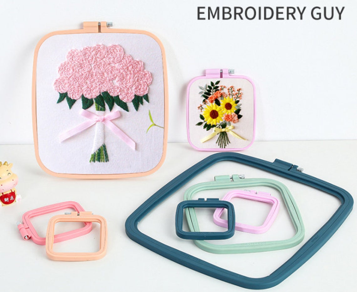Square Plastic Colourful Embroidery Hoops, Pastel Coloured Embroidery ...