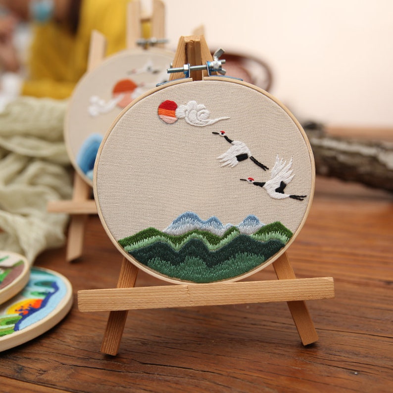 Diy Embroidery Kit Beginner|diy Craft Kit|white Crane Embroidery Full ...