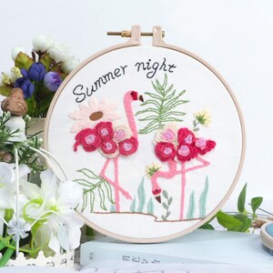 Embroidery Kit Full Kit,flamingo Embroidery Pattern,hand Embroidery Kit ...