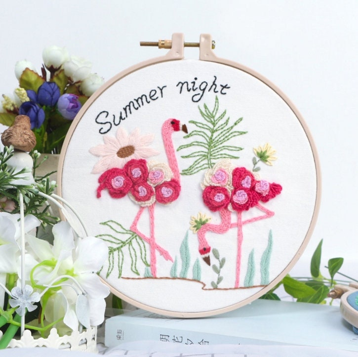 Embroidery Kit Full Kit,flamingo Embroidery Pattern,hand Embroidery Kit ...