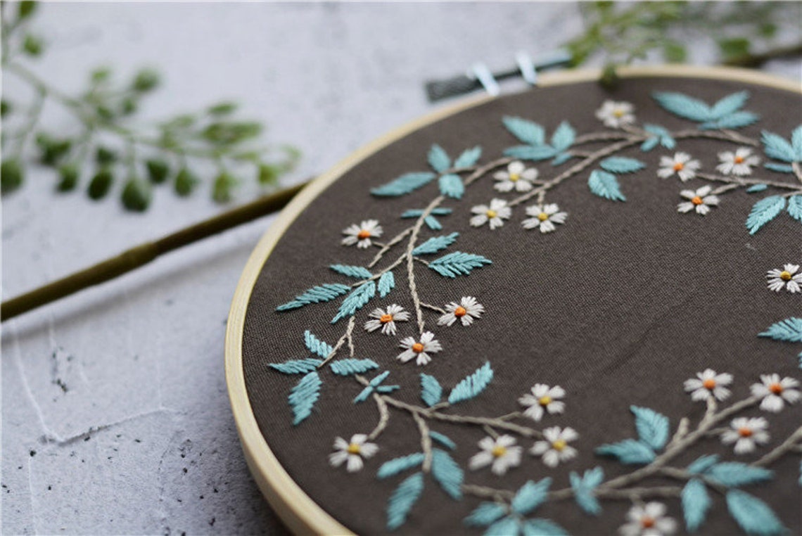 Hand Embroidery Full Kit DIY Needlework Kit Modern Blue | Etsy