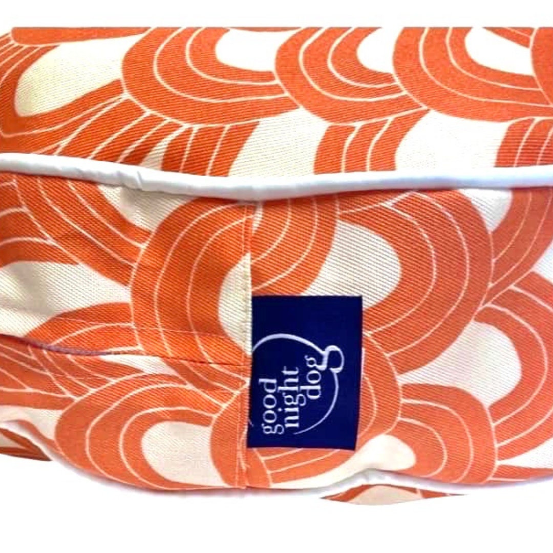 Arches Round Dog Bed, Orange Ivory Geometric Print Dog Bed in 3 Sizes ...