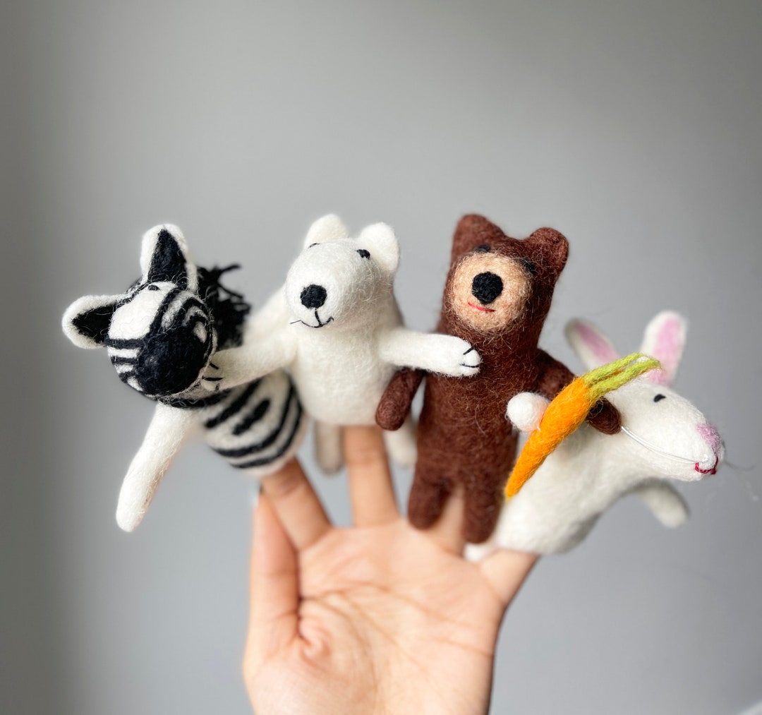 Felted Finger Puppet Set-bear Rabbit Zebra Handmade Finger - Etsy