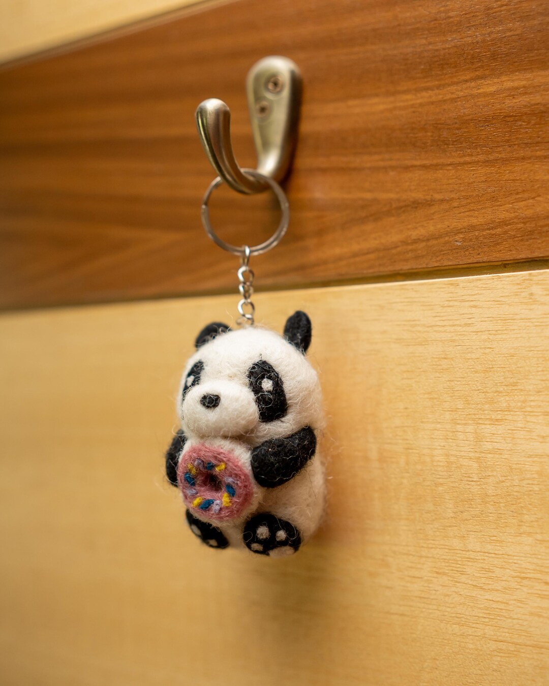 Felted Cute Panda With Doughnut Keychain, Keyring Gift, Handmade ...