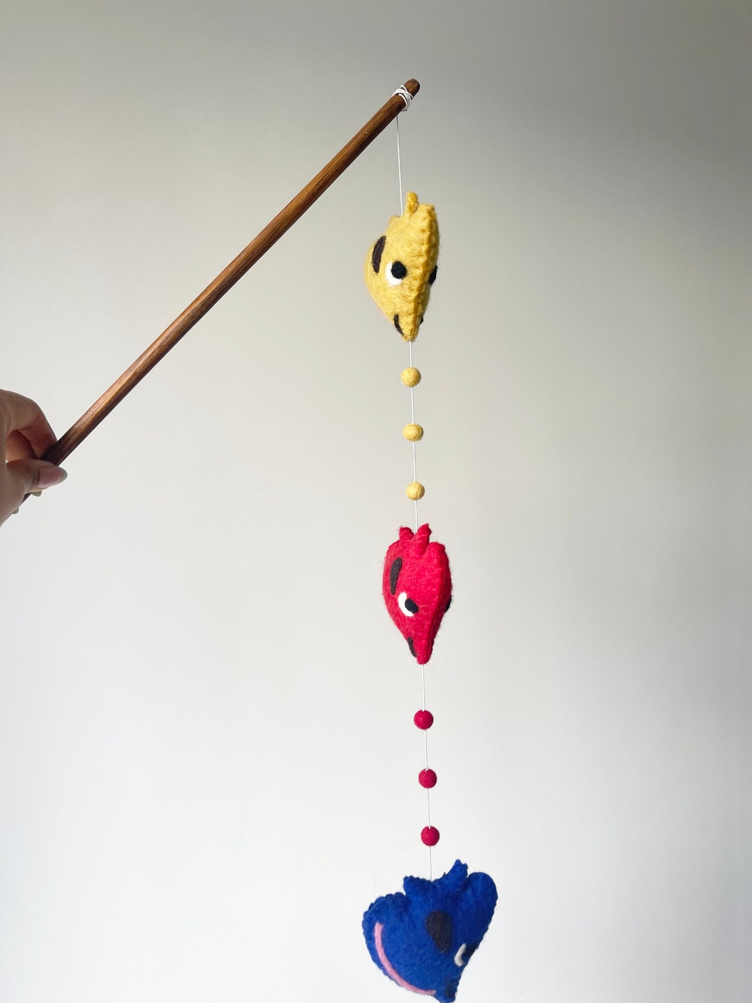 Felted Cat Stick Toy, Cat String Fish Toy, Handmade Cat Toy, Felted ...