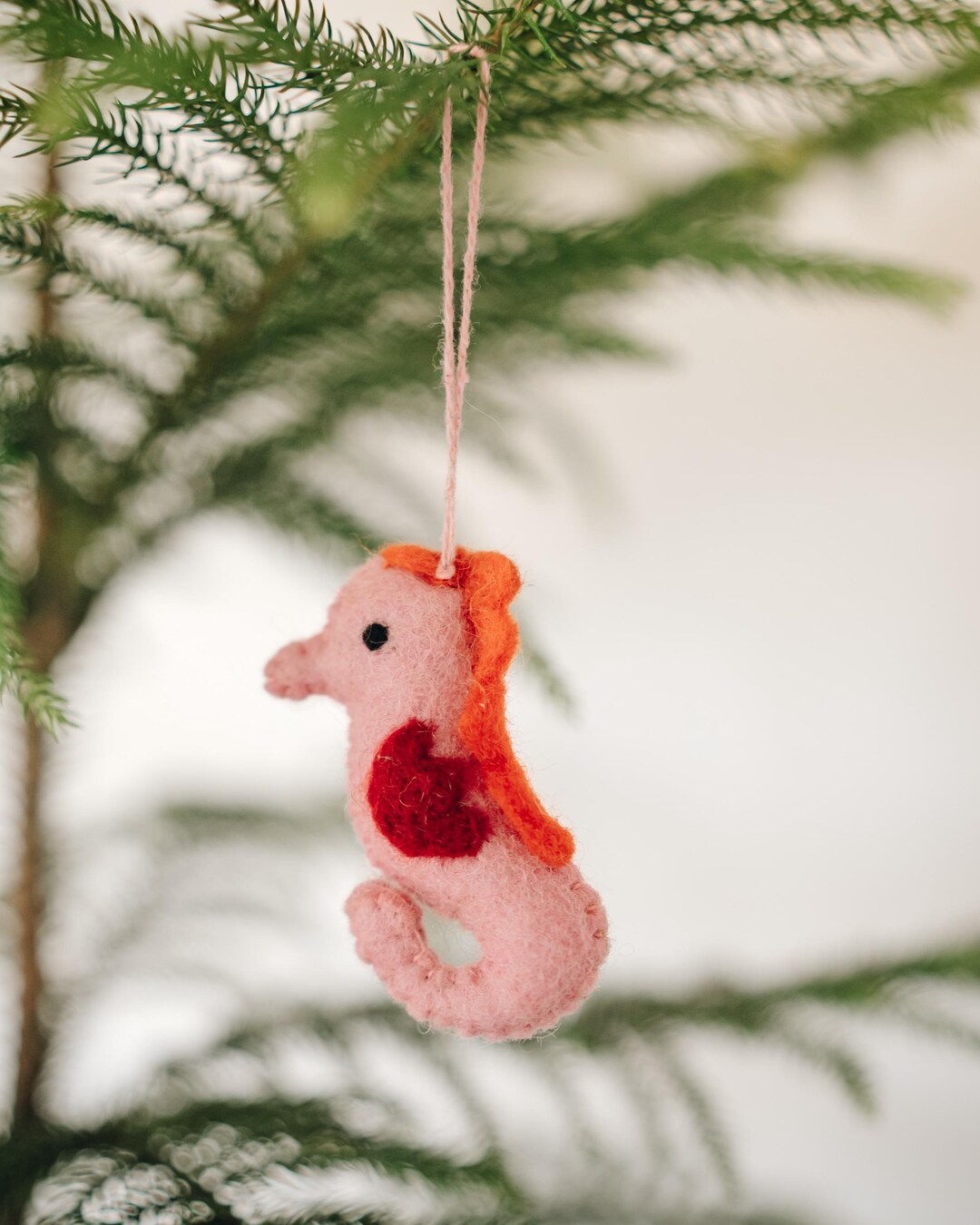 Pink Sea Horse Ornament, Hanging Christmas Tree Ornament, Felted ...