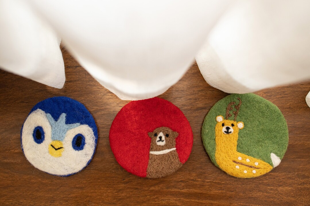 Coaster Animal Set of 3, Felted Coaster With Designs, 100% Wool, Water ...