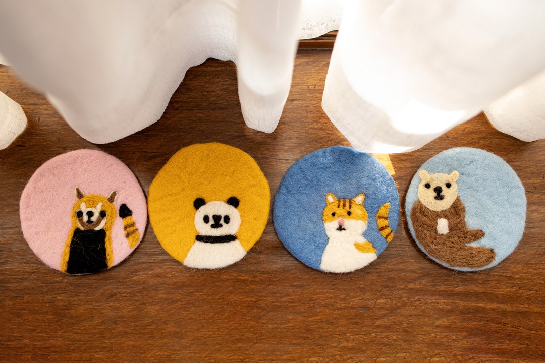 Coaster Animal Set of 4, Felted Coaster With Designs, 100% Wool, Water ...