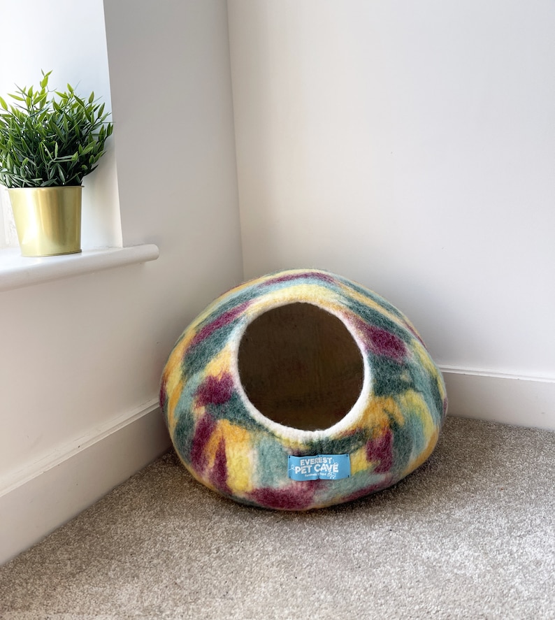 Yellow Green Mix Felt Cat Cave Everest Pet Cave Handmade - Etsy