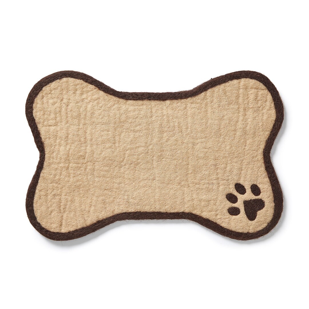 Handmade Wool Dog Bowl Mat: Bone Shaped, Water Absorbent - Etsy