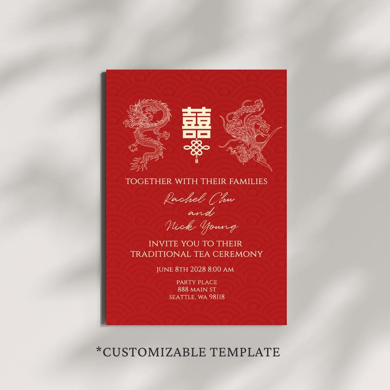 Editable Chinese Wedding Invitation Template | Dragon Phoenix Double ...