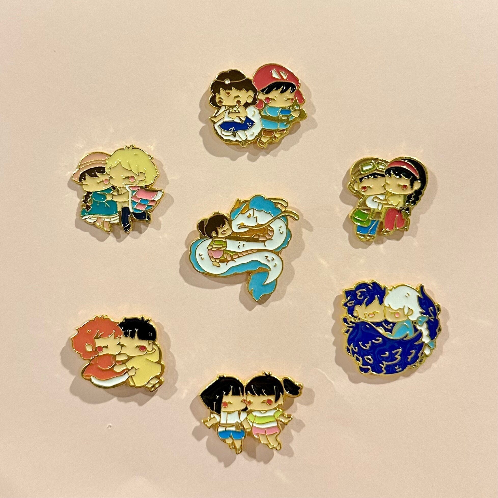 Studio Ghibli Couple Series Enamel Metal Pins, Chihiro, Haku, Howl ...