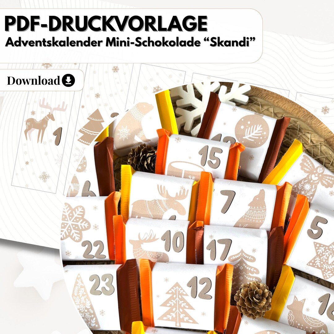 Scandinavian Advent Calendar to Print Mini Chocolate Banderoles Skandi ...