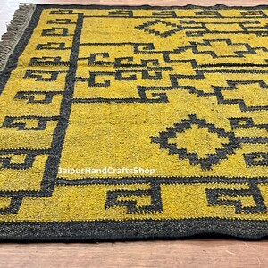 Gold Black Aztec Handwoven Wool Jute Rug, Indian Handmade Traditional ...