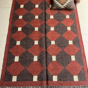 9x12, 9x13, 9x15 Handmade Wool Jute Rug, Navajo Kilim Rug, Brown Red ...