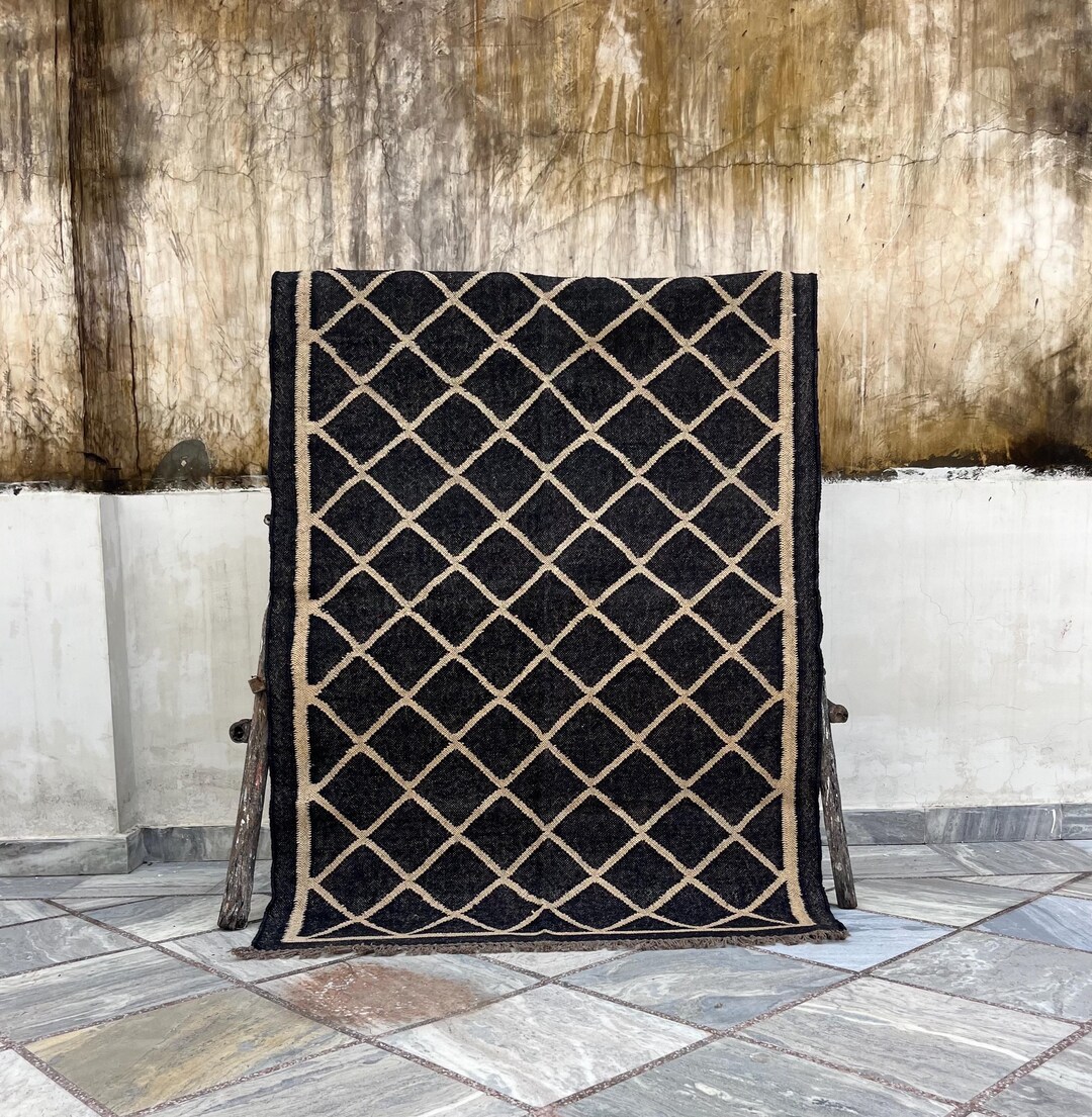 Multi Sizes Square Rug , Black Square Kilim Rug , Bedroom Kids Dining ...