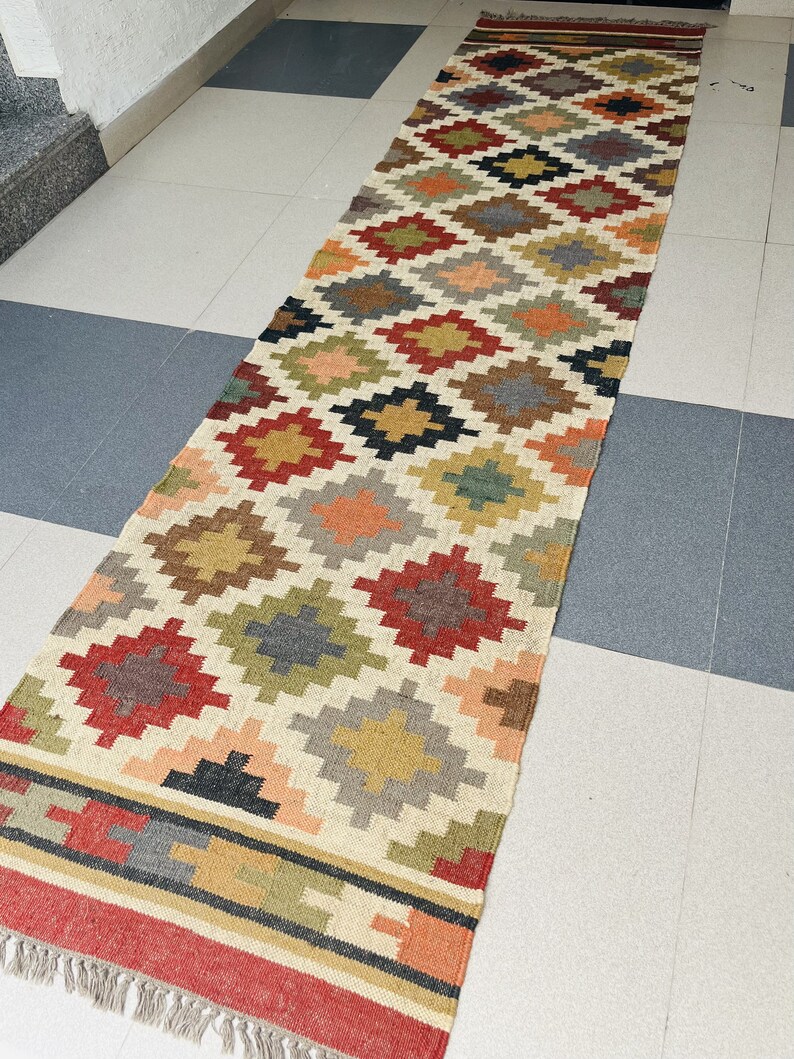 Colorful Turkish Runner Rug for Stairs, Handwoven Indian Runner Rug ...