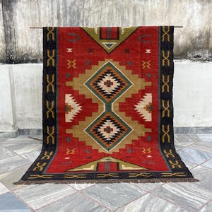 Large Area Rug - Southwest Kilim, Handwoven Geometric Rug for Bedroom ...