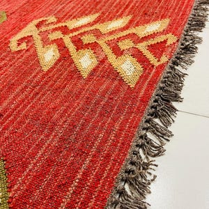 Red Square Rug, Wool Jute Square Kilim Rug for High Traffic Area Garden ...