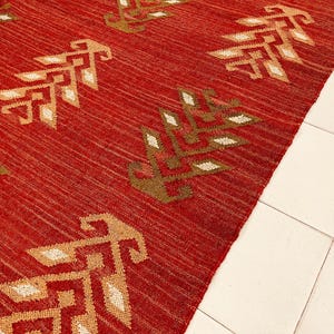 Red Square Rug, Wool Jute Square Kilim Rug for High Traffic Area Garden ...