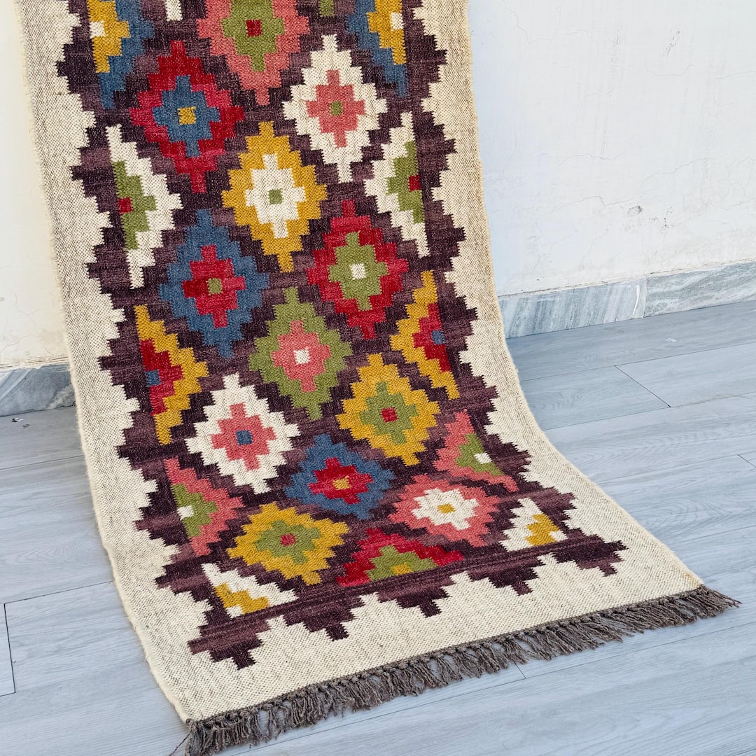 Multi Color Runner Rug for Stairs, Handwoven Geometric Indian Rug ...