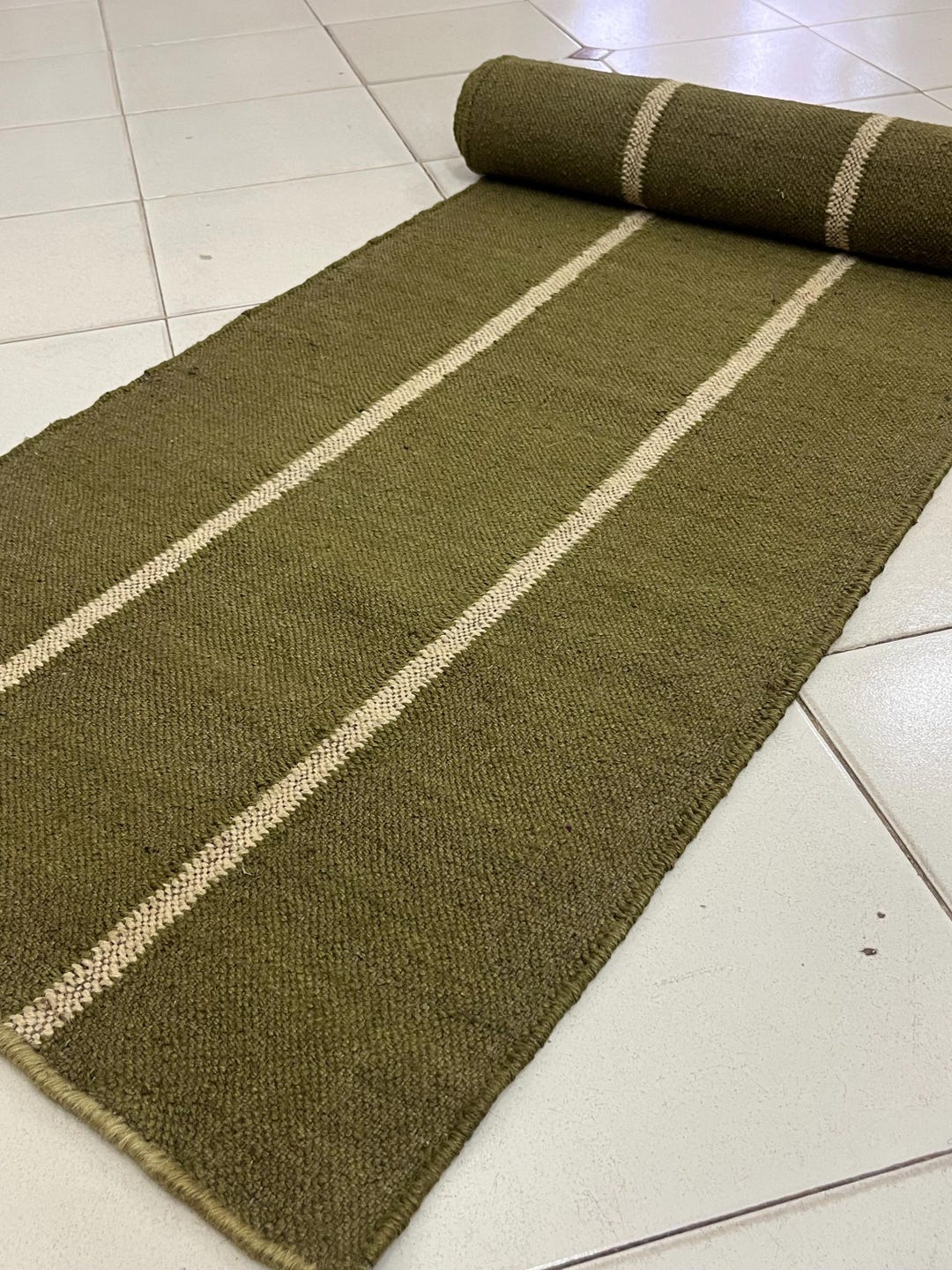 Earthy Tone Olive Green Staircase Runner Rug - Handwoven Jute Kilim ...