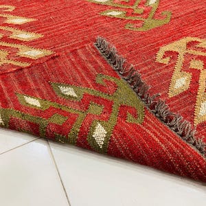 Red Square Rug, Wool Jute Square Kilim Rug for High Traffic Area Garden ...