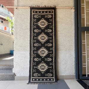 Handwoven Navajo-inspired Southwestern Aztec Runner Rug, Sustainable ...