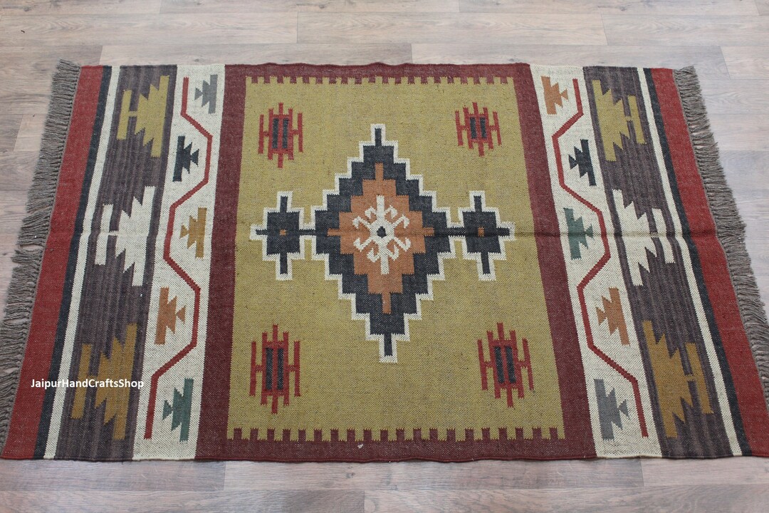 Wool Jute Square Kilim Rug for High Traffic Area Garden Outdoor Indoor ...
